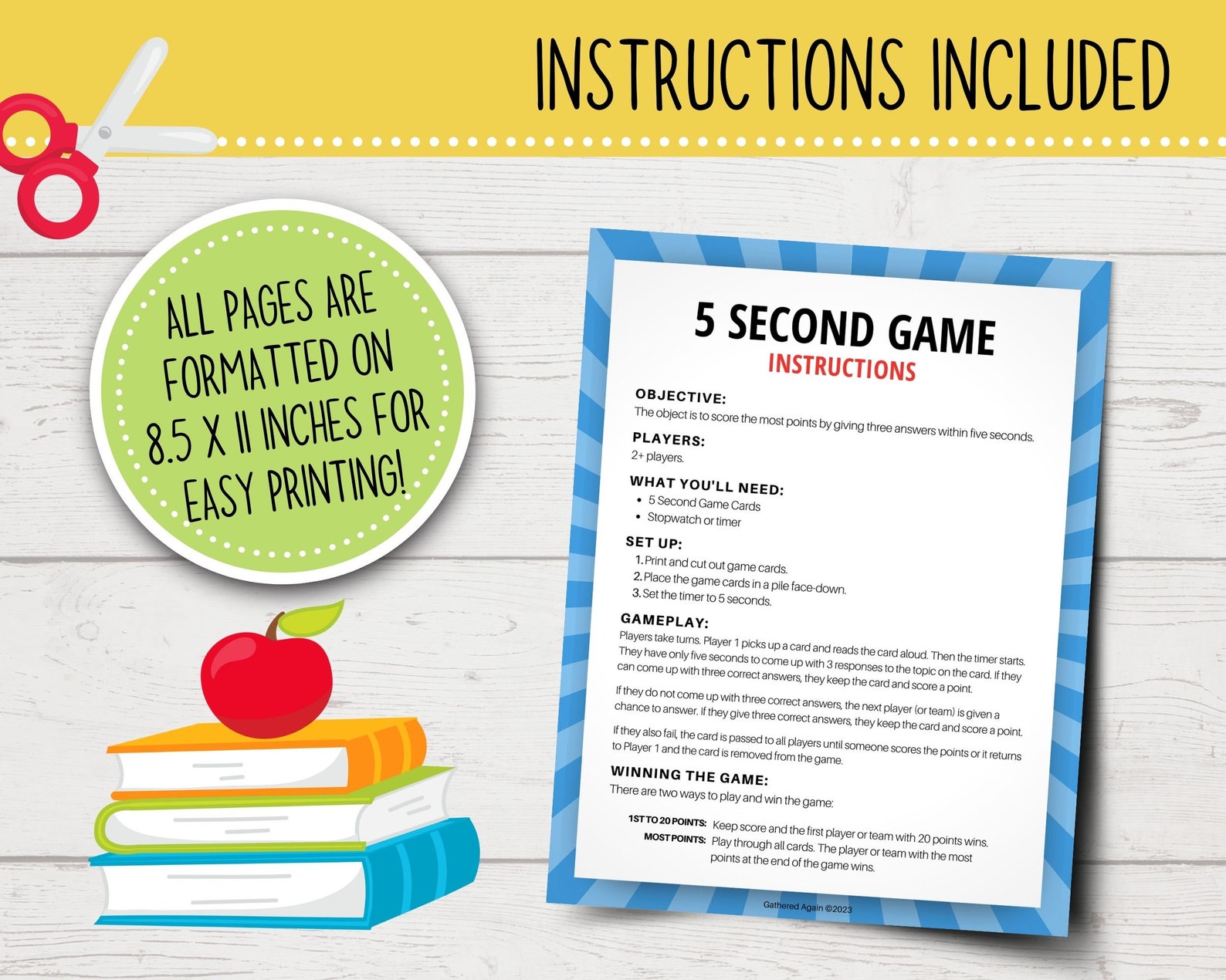 Printable 5 Second Game Classroom Edition | School 5 Second Game | 1st ...