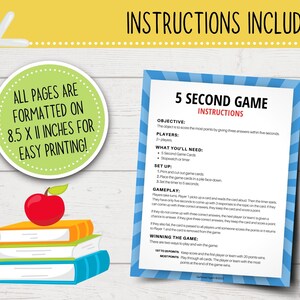 Printable 5 Second Game Classroom Edition | School 5 Second Game | 1st ...