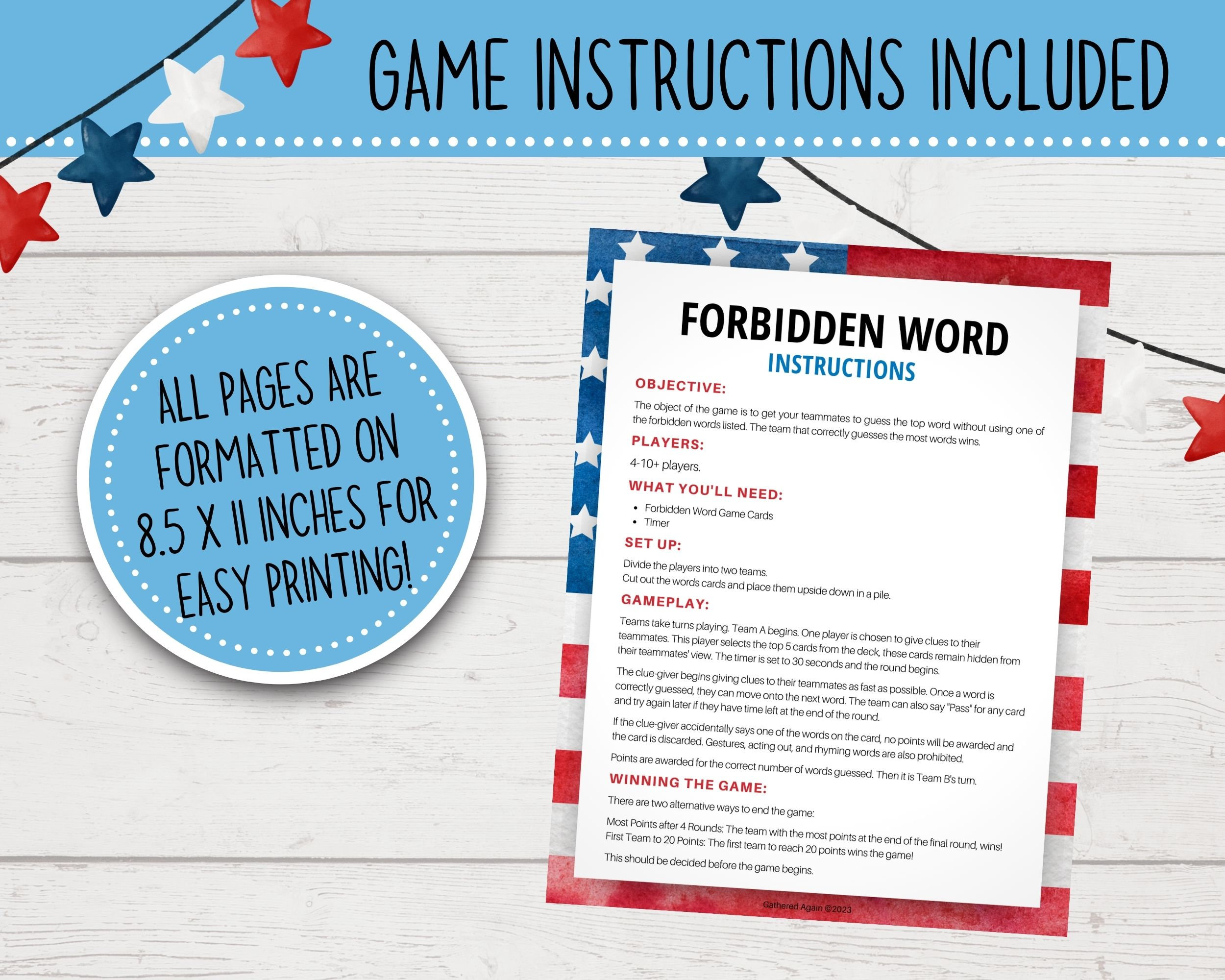4th of July Forbidden Word Game | July 4th Taboo-style Game | Printable ...