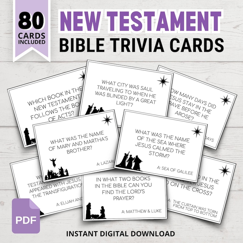 New Testament Bible Trivia Cards | Bible Trivia Questions | Printable ...