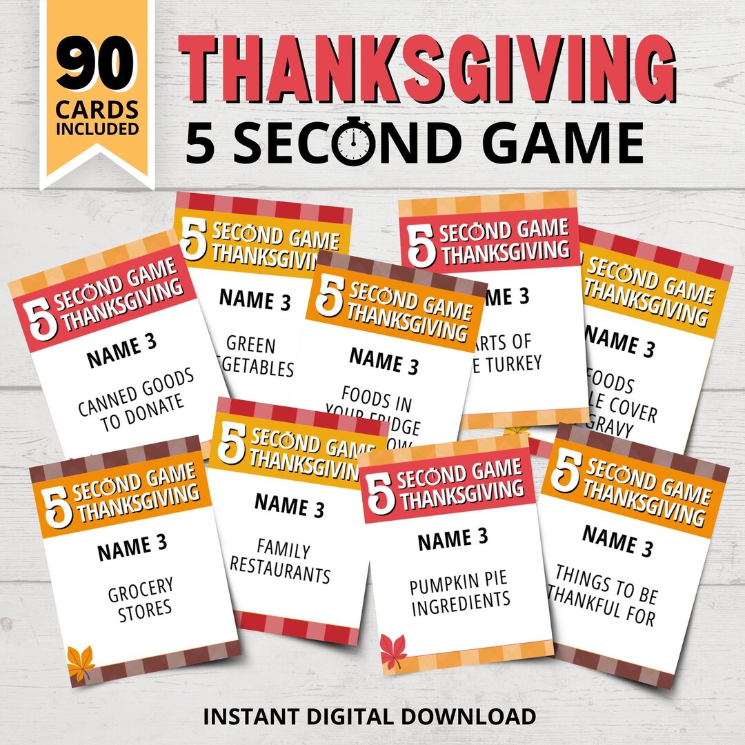 Thanksgiving 5 Second Game | Printable Thanksgiving Party Games | Funny ...