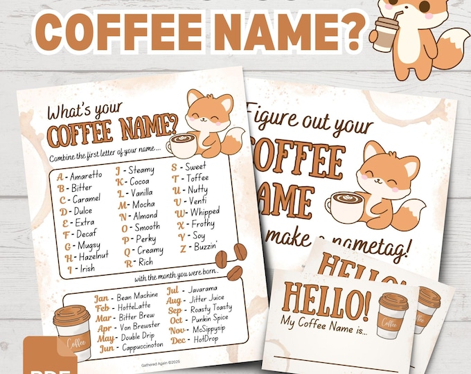What's Your Coffee Name Party Game Printable Coffee Party Game Coffee ...