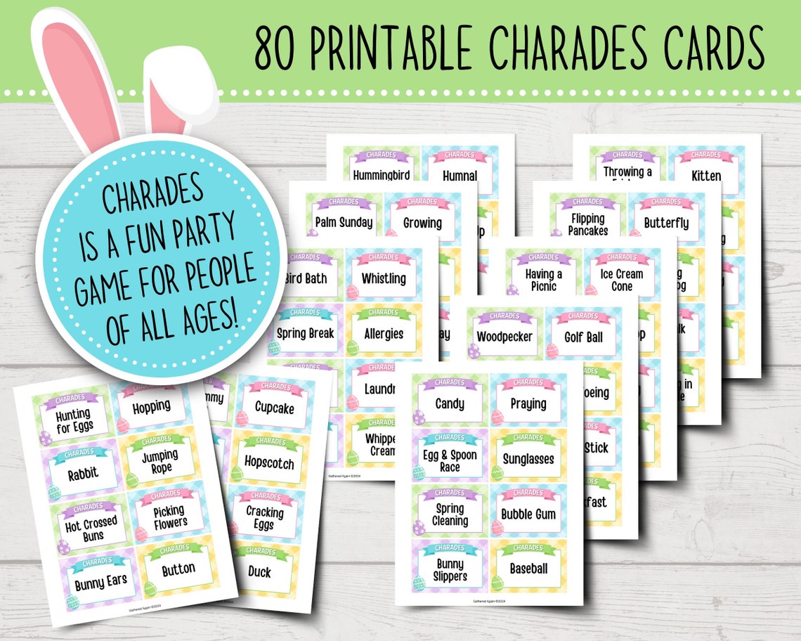 Easter Charades Game | Printable Spring Charades Cards | Easter Party ...