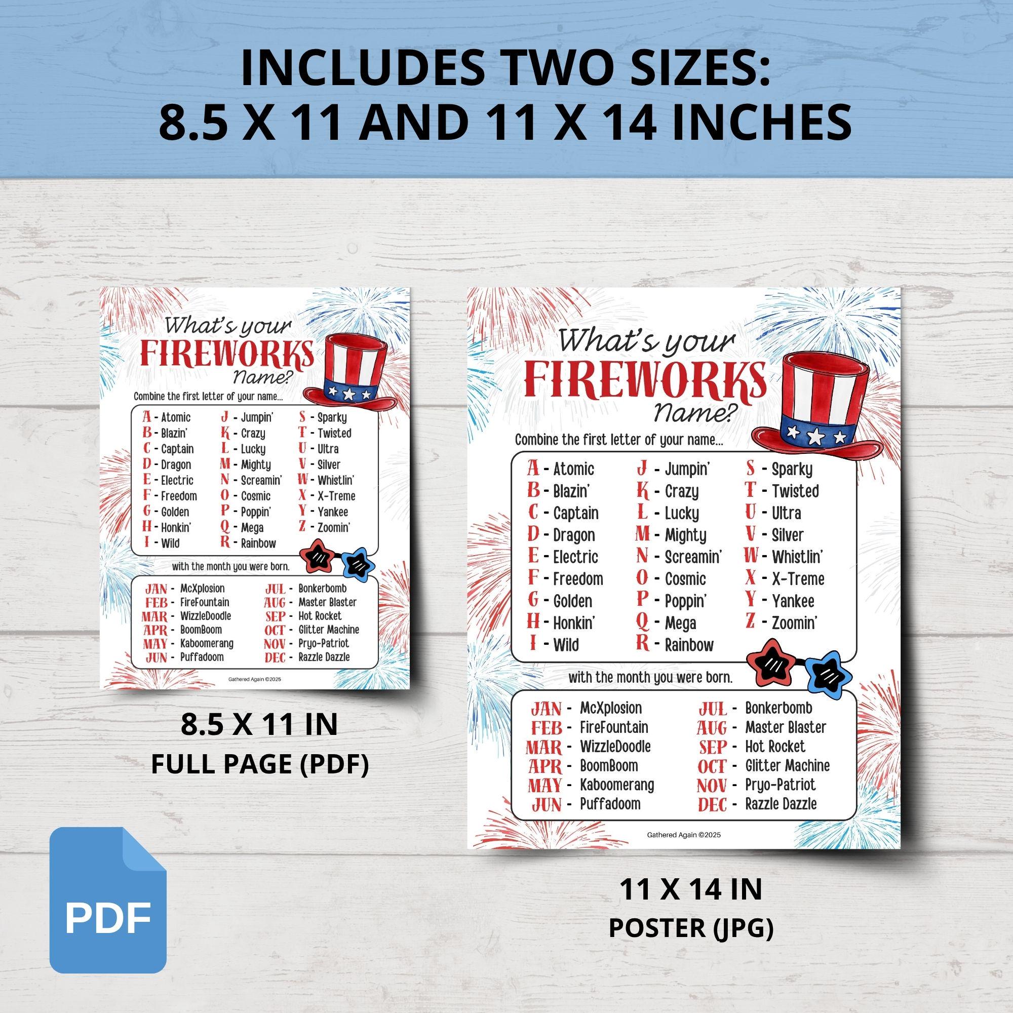 What's Your Fireworks Name? | Printable Fireworks Name Game | Funny 4th ...