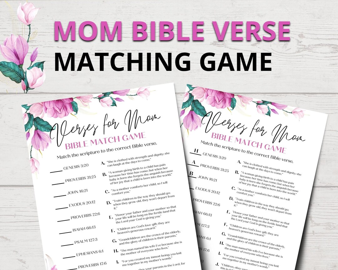 Bible Verses About Moms Match Game | Printable Mother's Day Games | Mom ...