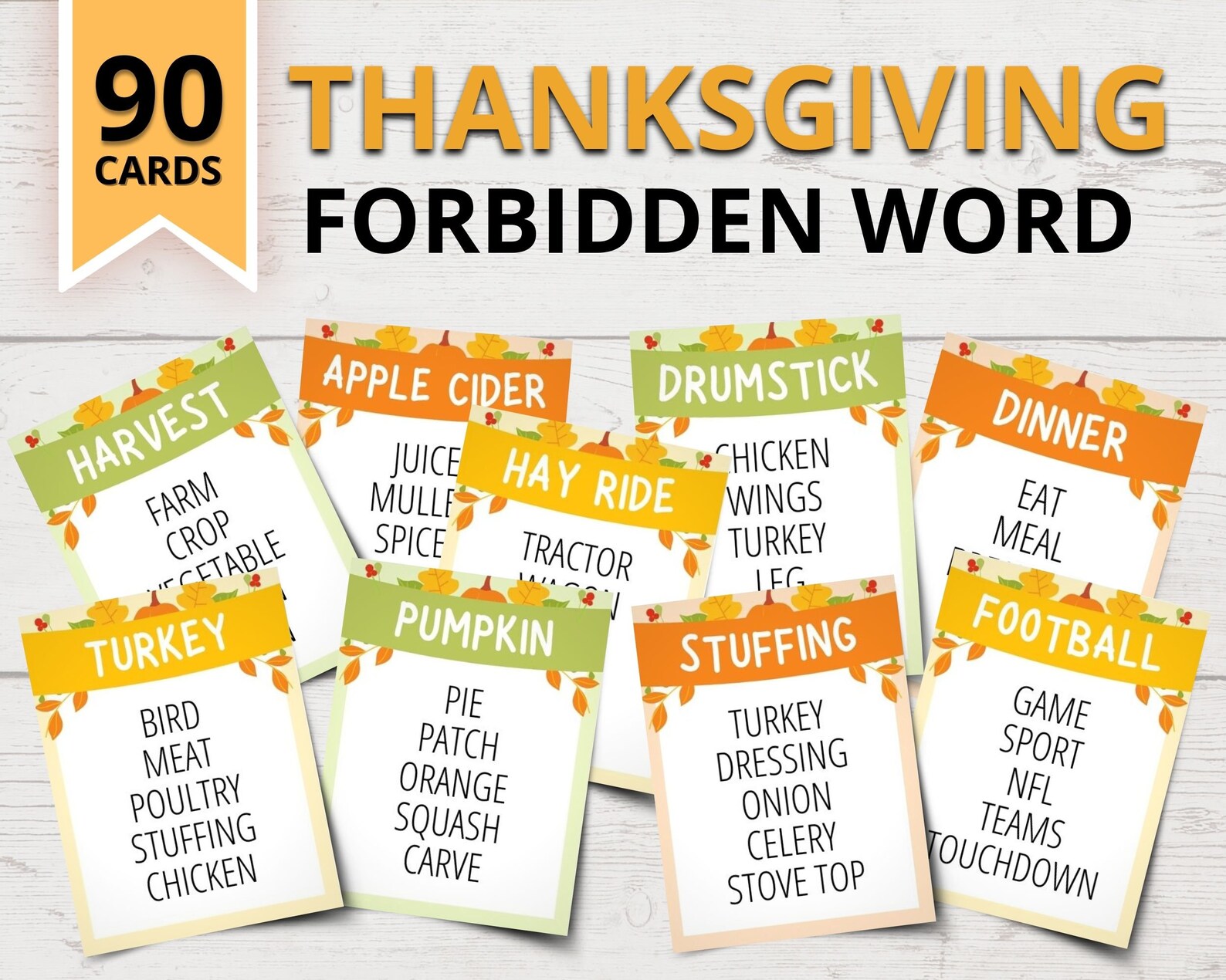 Thanksgiving Forbidden Word Game | Thanksgiving Taboo-style Game ...