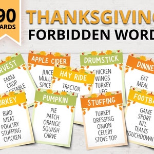 Thanksgiving Forbidden Word Game | Thanksgiving Taboo-style Game ...