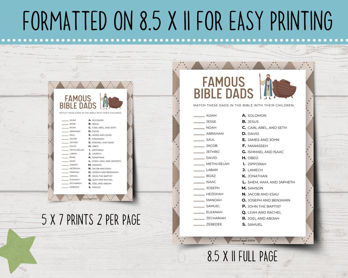 Bible Dads Match Game - Printable Bible Father's Day Games - Christian ...