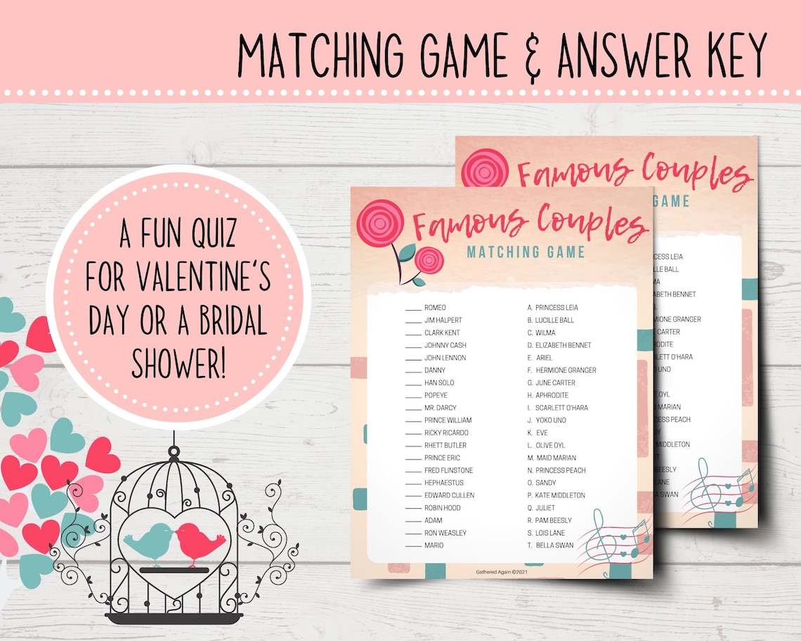 Famous Couples Matching Game | Bridal Shower Game | Bachelorette Party ...