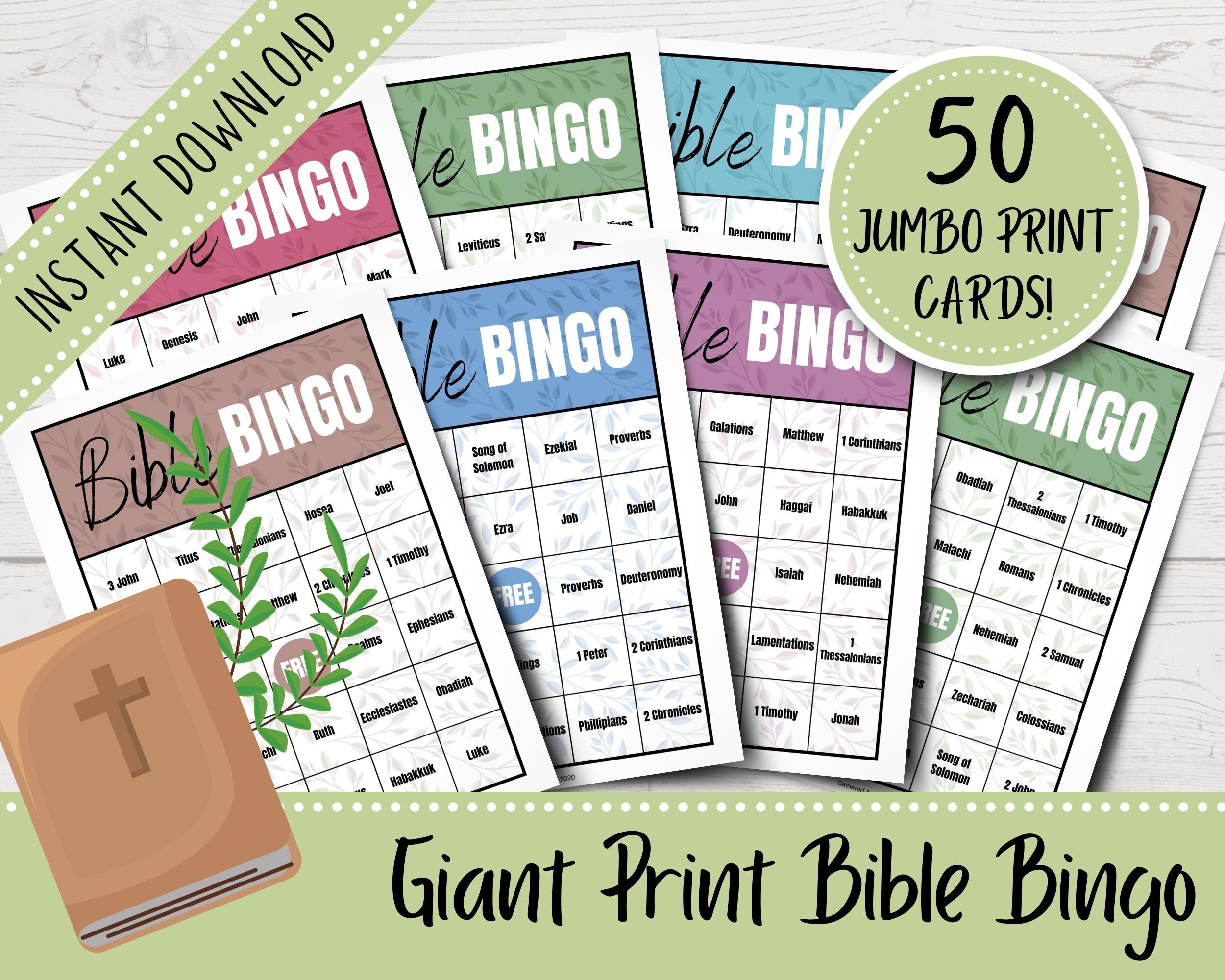 Books Of The Bible Bingo Cards 50 Count Giant Print Etsy