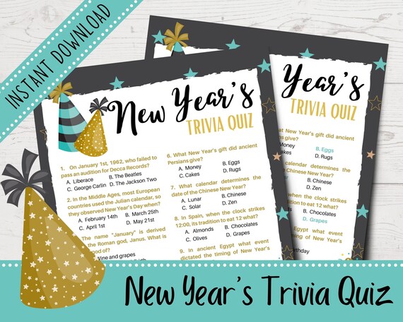 New Year's Trivia Quiz New Year's Eve Trivia | Etsy