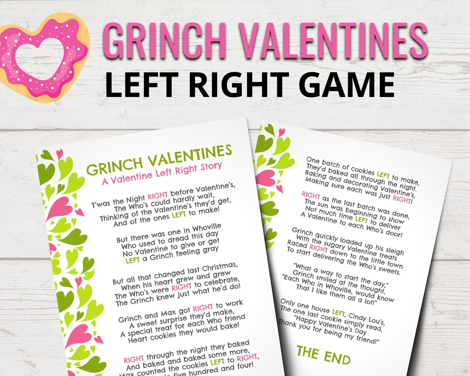 Grinch Valentines Left Right Game | Printable Grinch Left Right Story ...