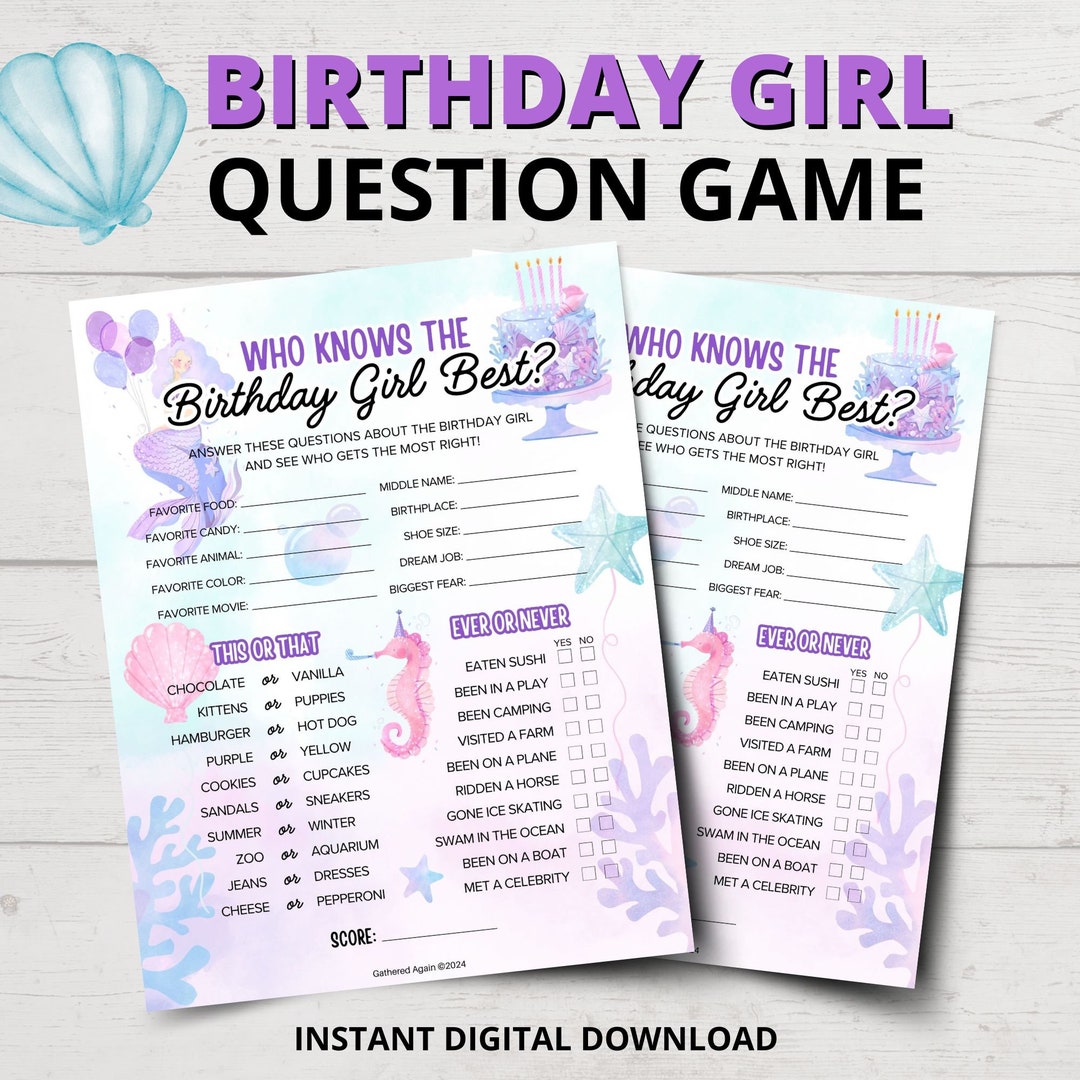 Who Knows the Birthday Girl Best | Mermaid Birthday Party Game for ...