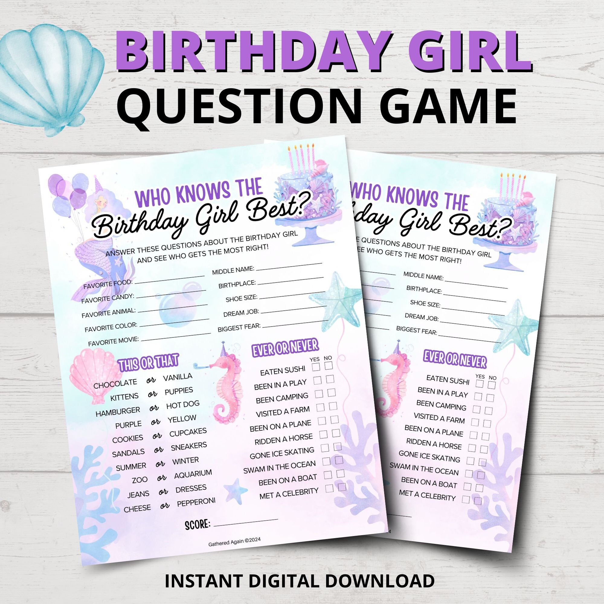Who Knows the Birthday Girl Best | Mermaid Birthday Party Game for ...
