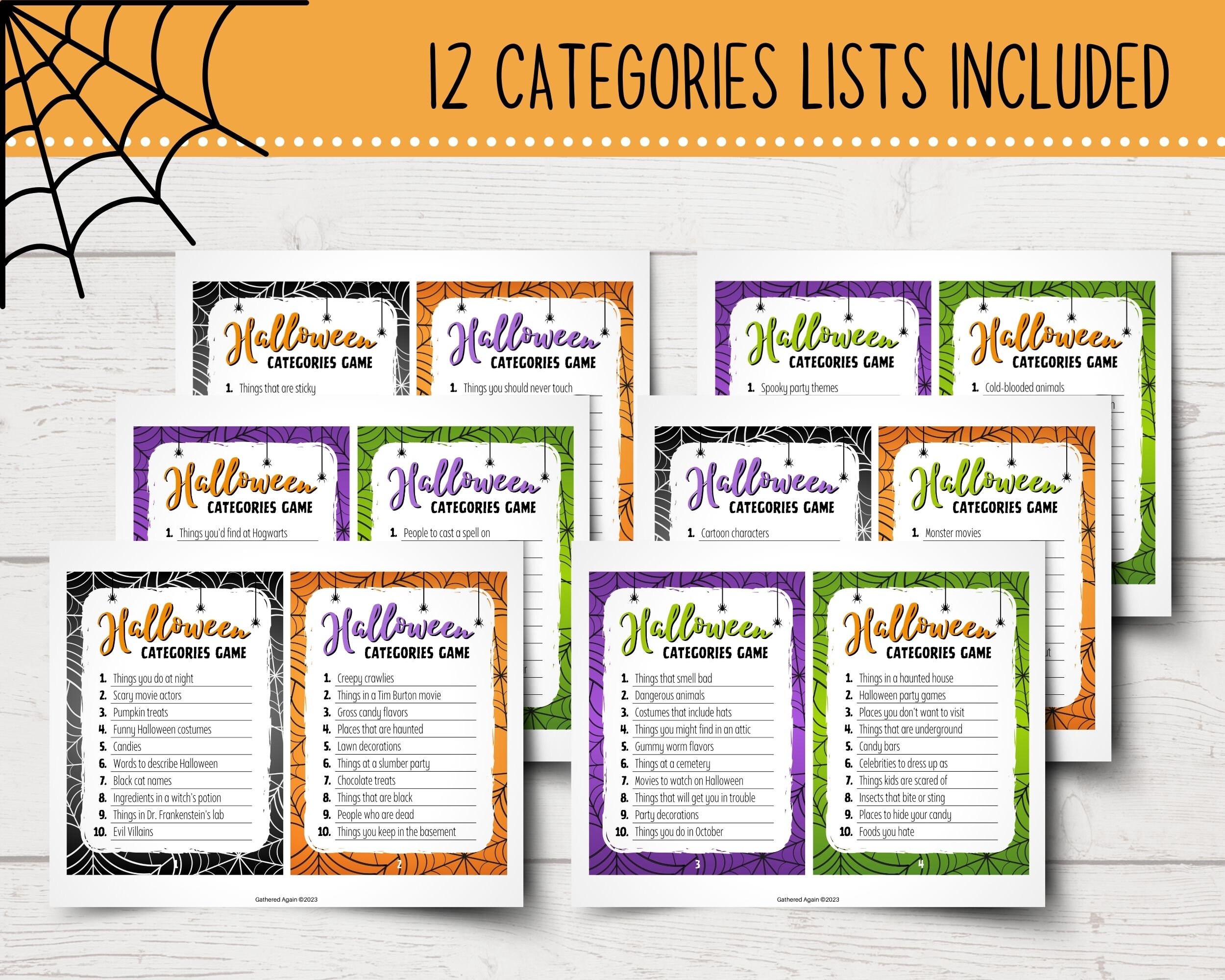 Halloween Categories Game Halloween Scattergories-style Game Printable ...