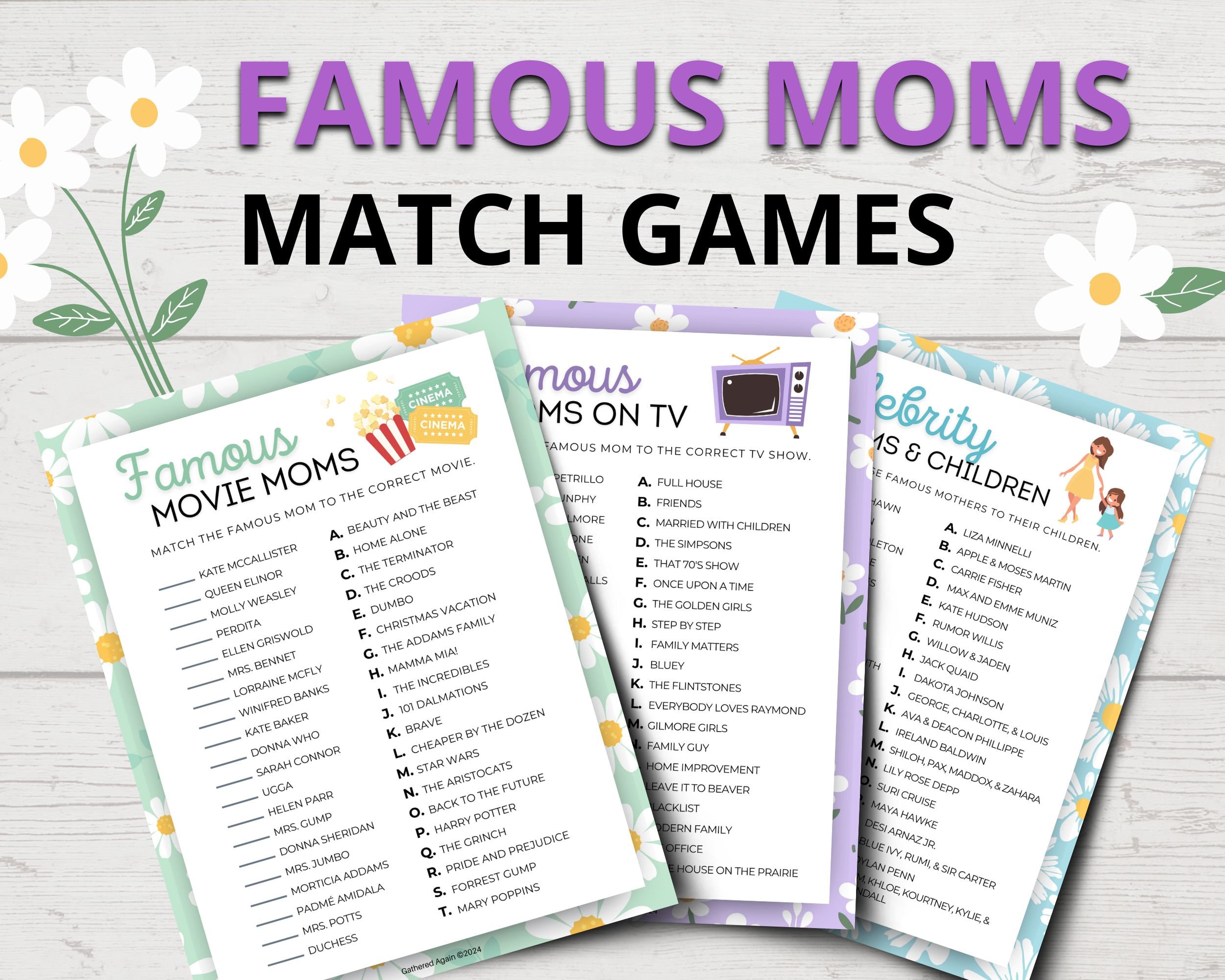 Famous Moms Match Games | Printable Mother's Day Games | Mom Trivia ...