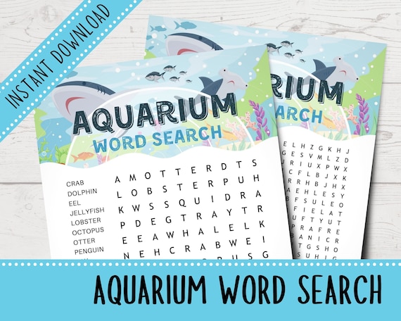 Aquarium Word Search Puzzles for Kids Homeschool Lesson | Etsy