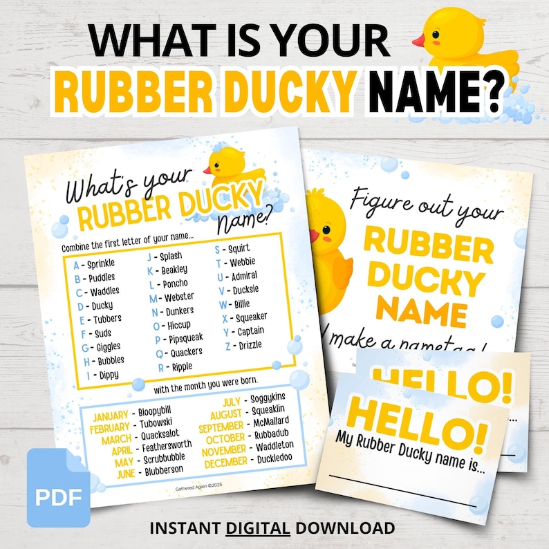 What's Your Rubber Ducky Name? | Printable Rubber Ducky Name Game ...