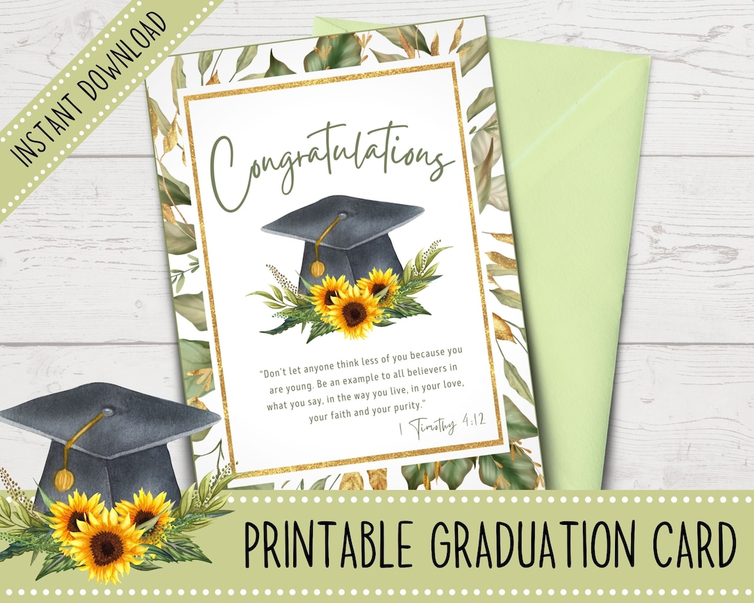 Printable Graduation Card | Sunflower Graduation Card | Christian Card ...
