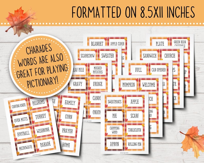 Thanksgiving Charades Game | Thanksgiving Act It Out Game ...