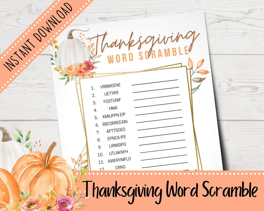 Thanksgiving Word Scramble | Thanksgiving Word Games | Printable Fall ...