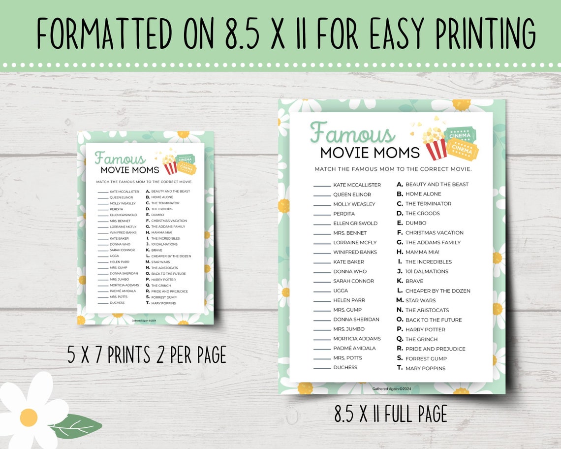 Famous Moms Match Games | Printable Mother's Day Games | Mom Trivia ...