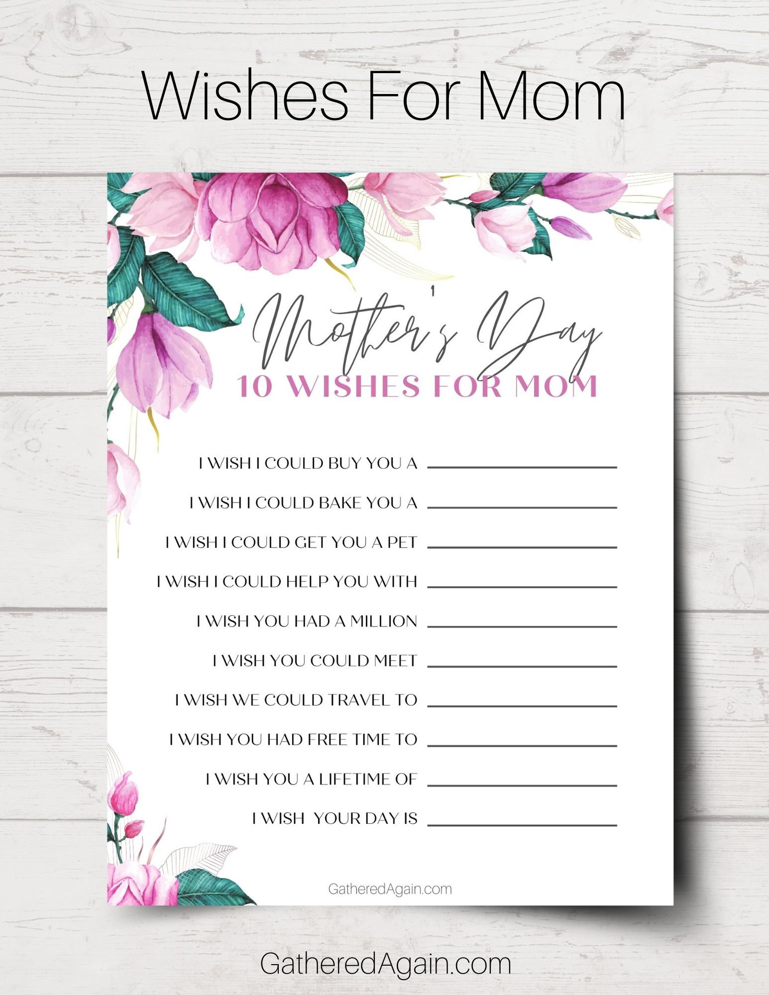 Mother's Day Wishes for Mom Fill-in-the-blank Activity, Floral Peony ...