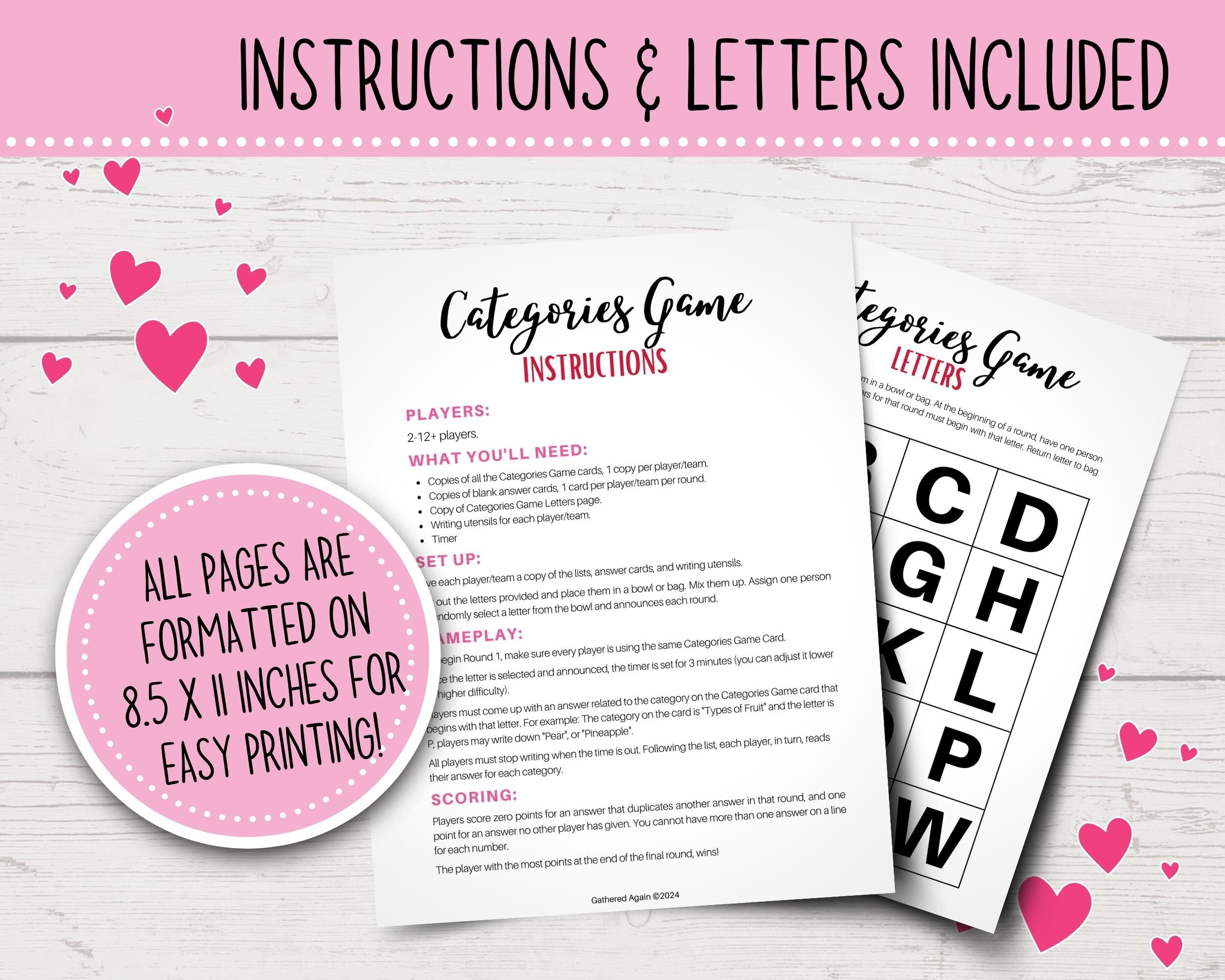 Valentine's Day Categories Game | Printable Valentine's Day ...