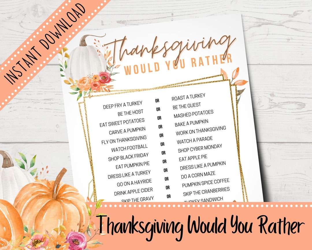 Thanksgiving Would You Rather Game | Thanksgiving Party Games ...