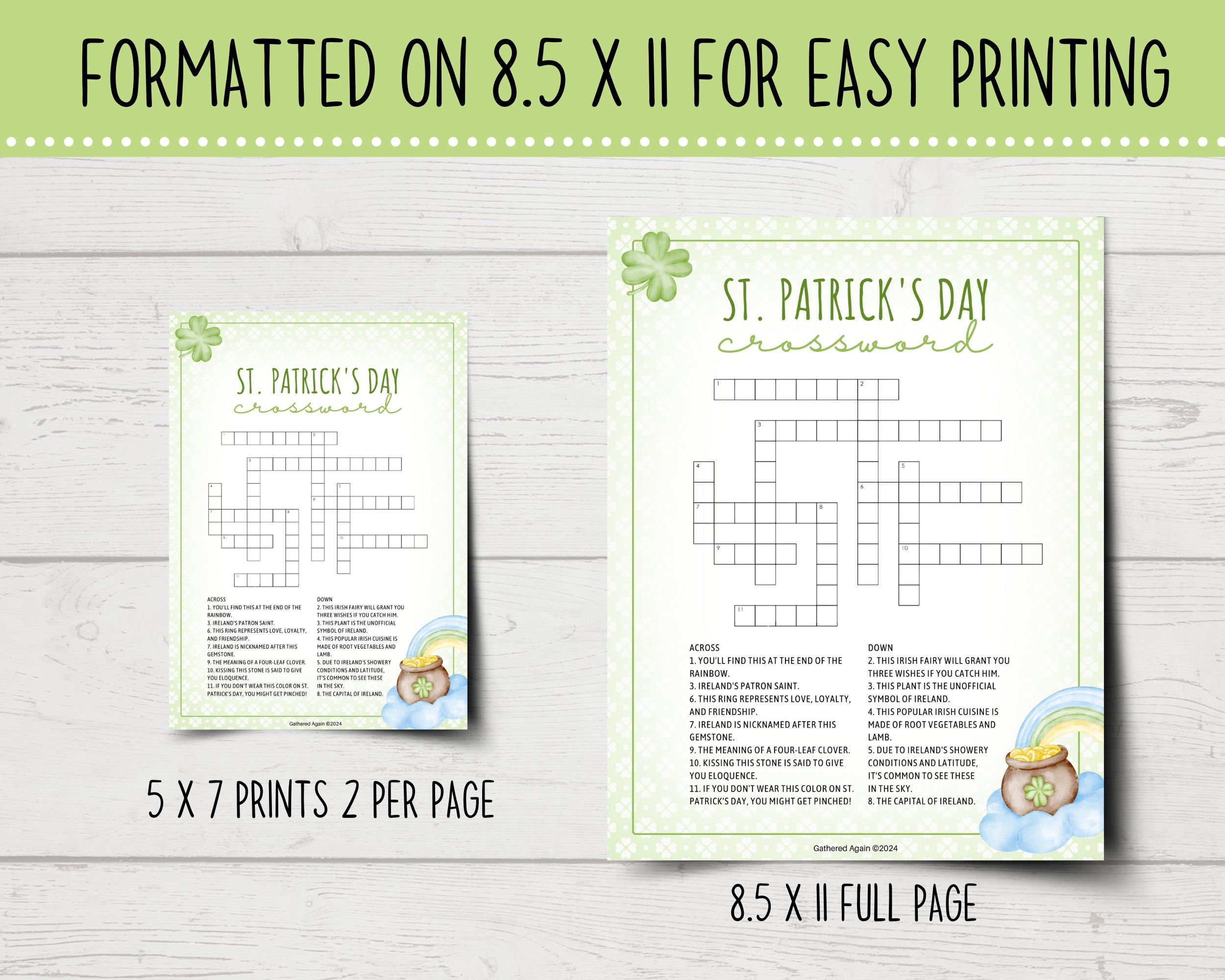 St. Patrick's Day Crossword Puzzle | Printable St. Patrick's Day Party ...