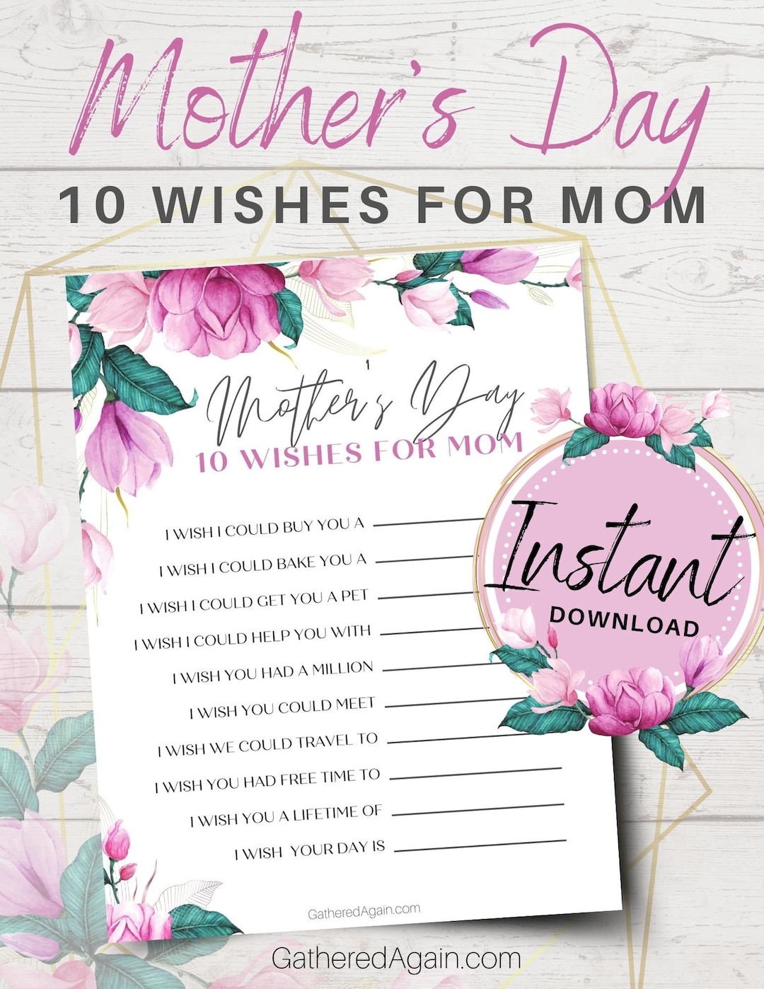Mother's Day Wishes for Mom Fill-in-the-blank Activity, Floral Peony ...