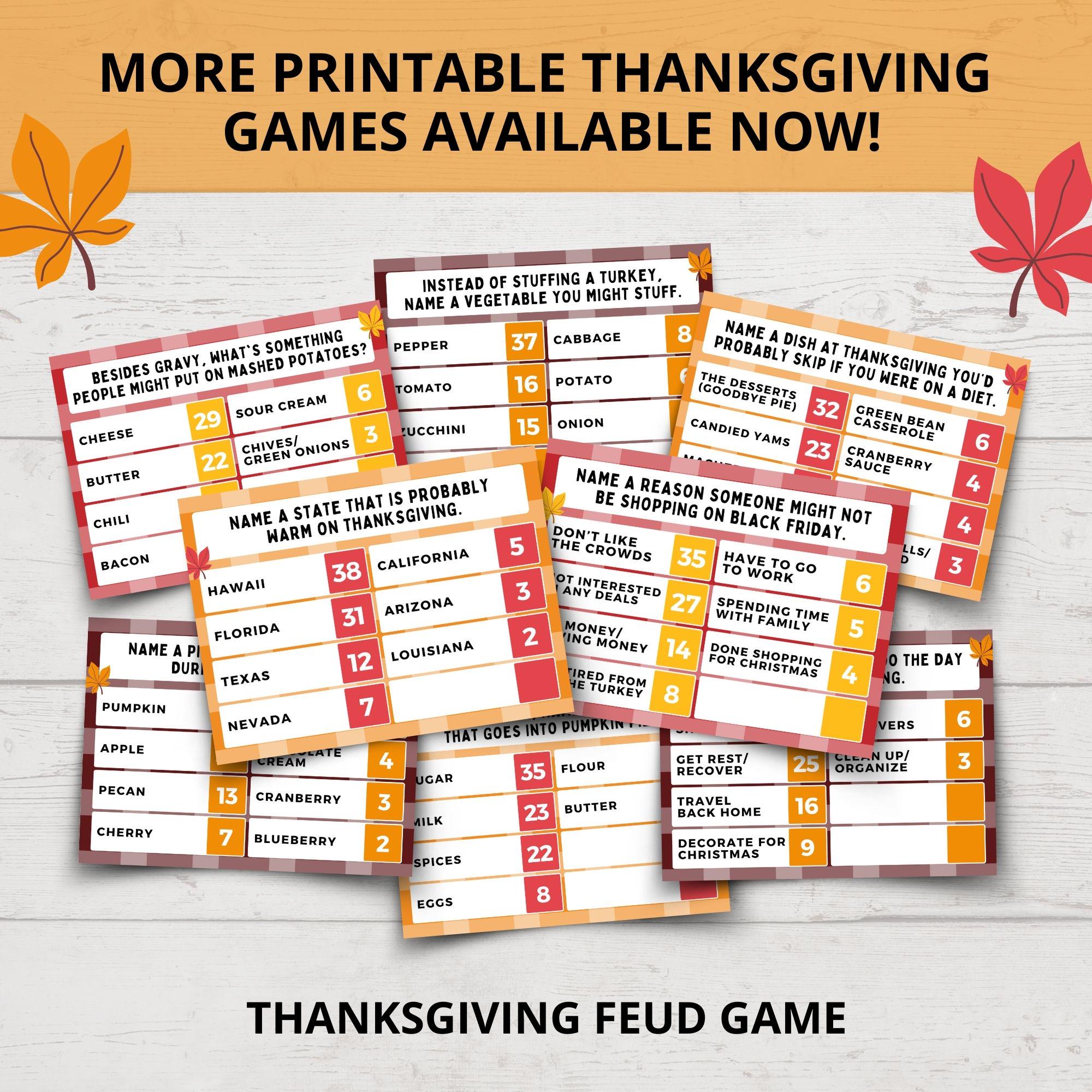 Thanksgiving 5 Second Game | Printable Thanksgiving Party Games | Funny ...