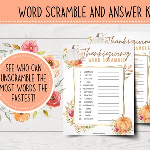 Thanksgiving Word Scramble | Thanksgiving Word Games | Printable Fall ...