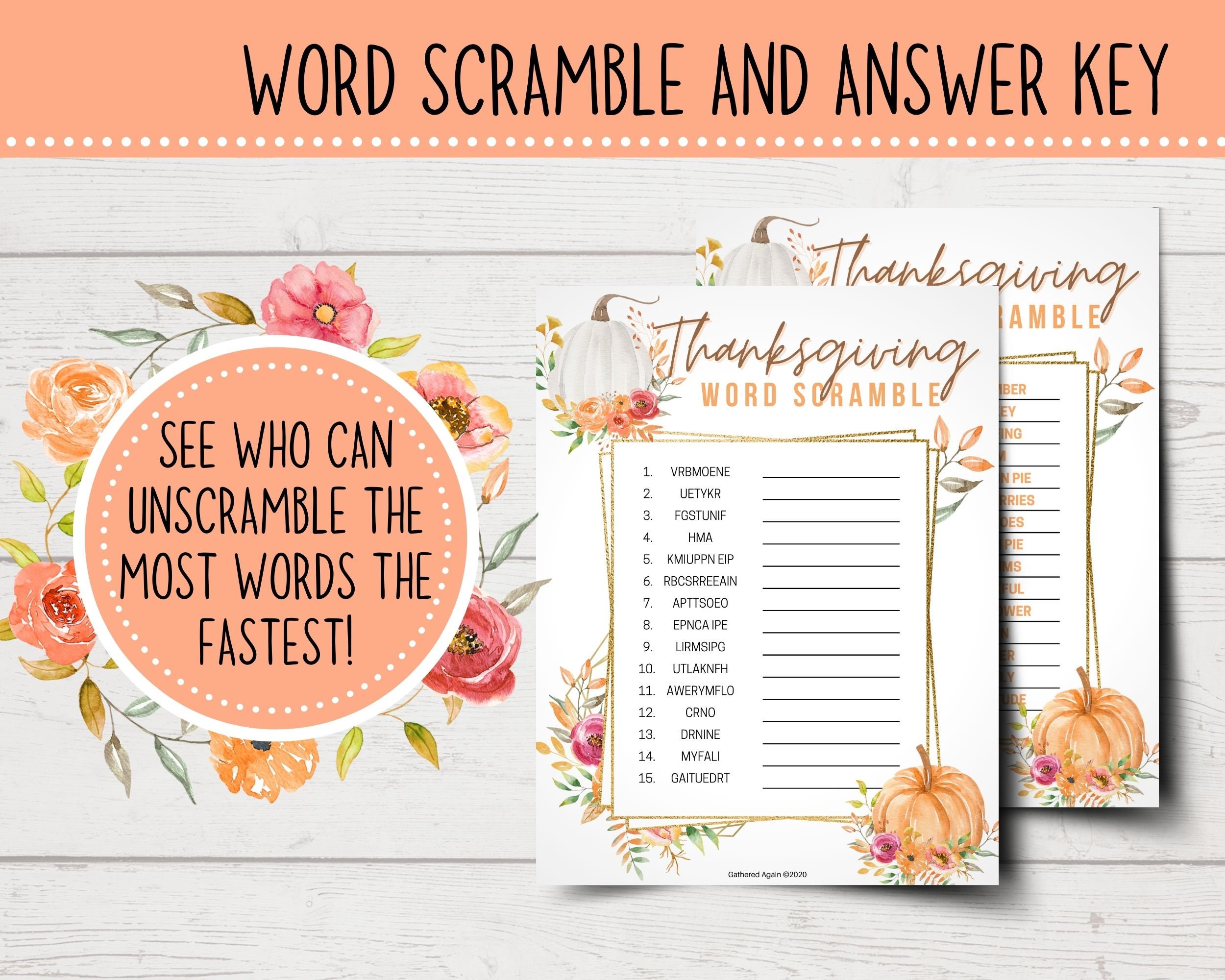Thanksgiving Word Scramble | Thanksgiving Word Games | Printable Fall ...