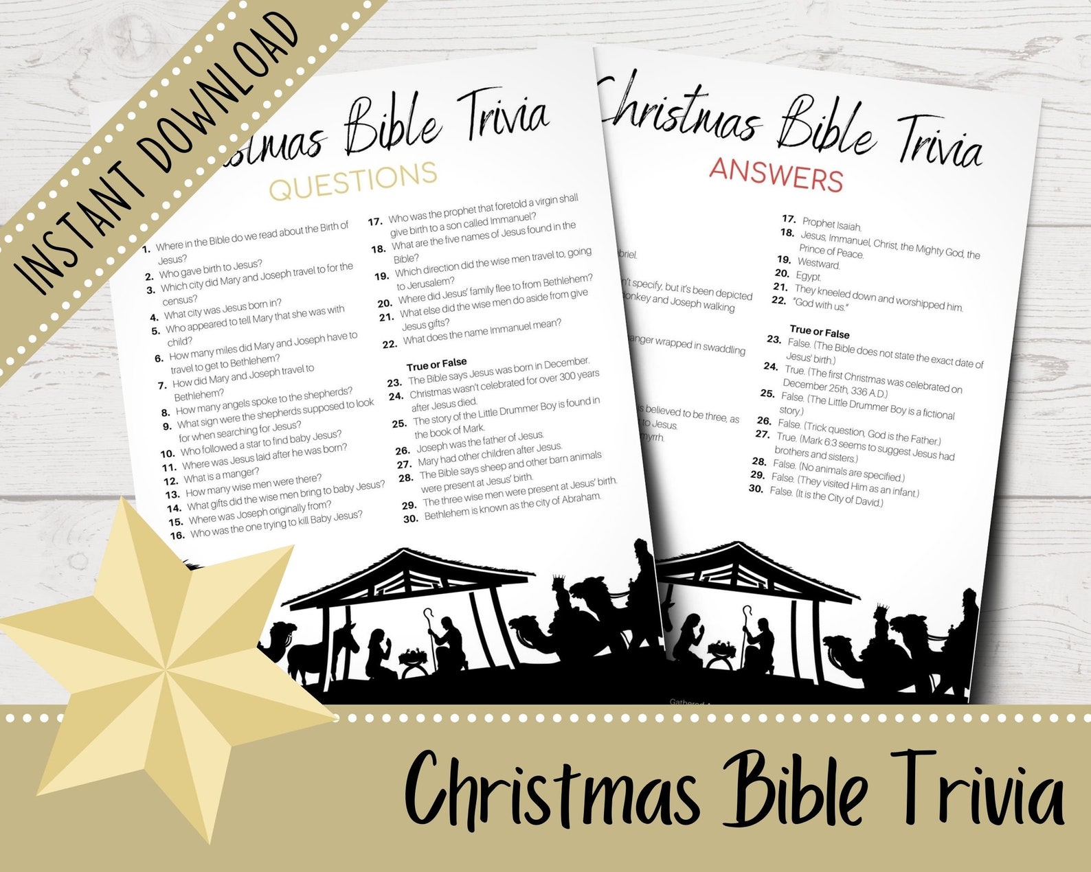 Christmas Bible Trivia Questions for Kids Sunday School - Etsy