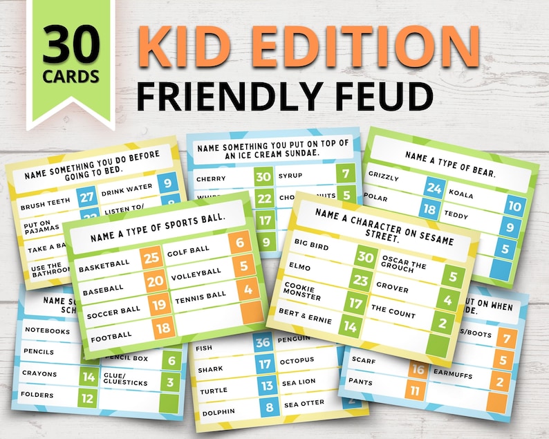 Kid-friendly Feud Game | Printable Family Feud Style Questions | Clean ...