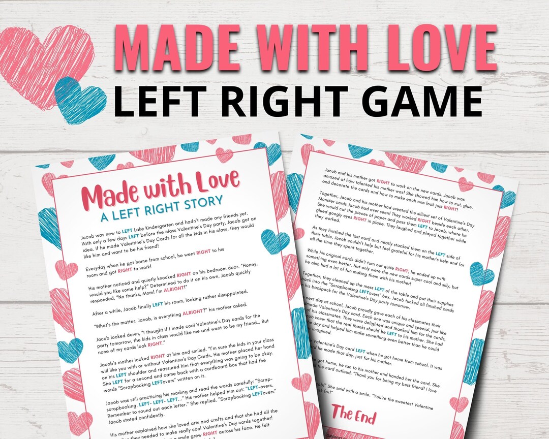 Made With Love Valentine's Day Left Right Game | Valentine Left Right ...