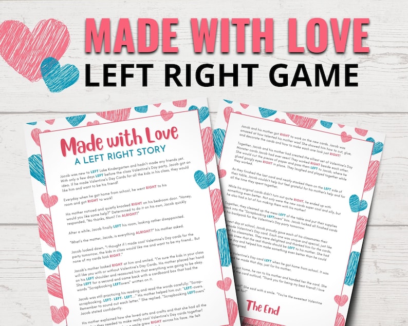 Made With Love Valentine's Day Left Right Game | Valentine Left Right ...