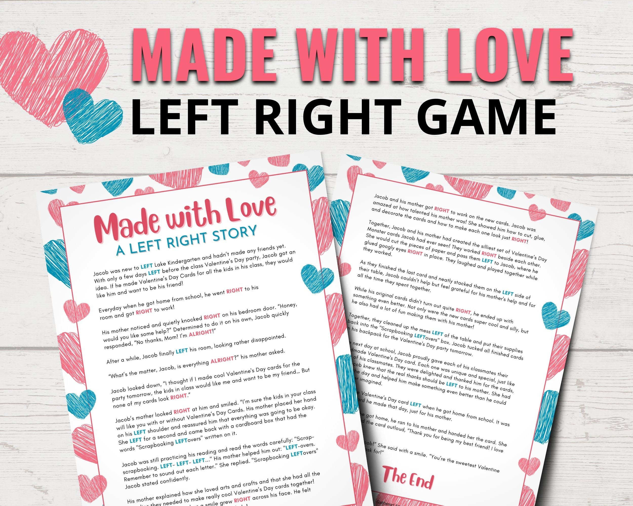 Made With Love Valentine's Day Left Right Game | Valentine Left Right ...