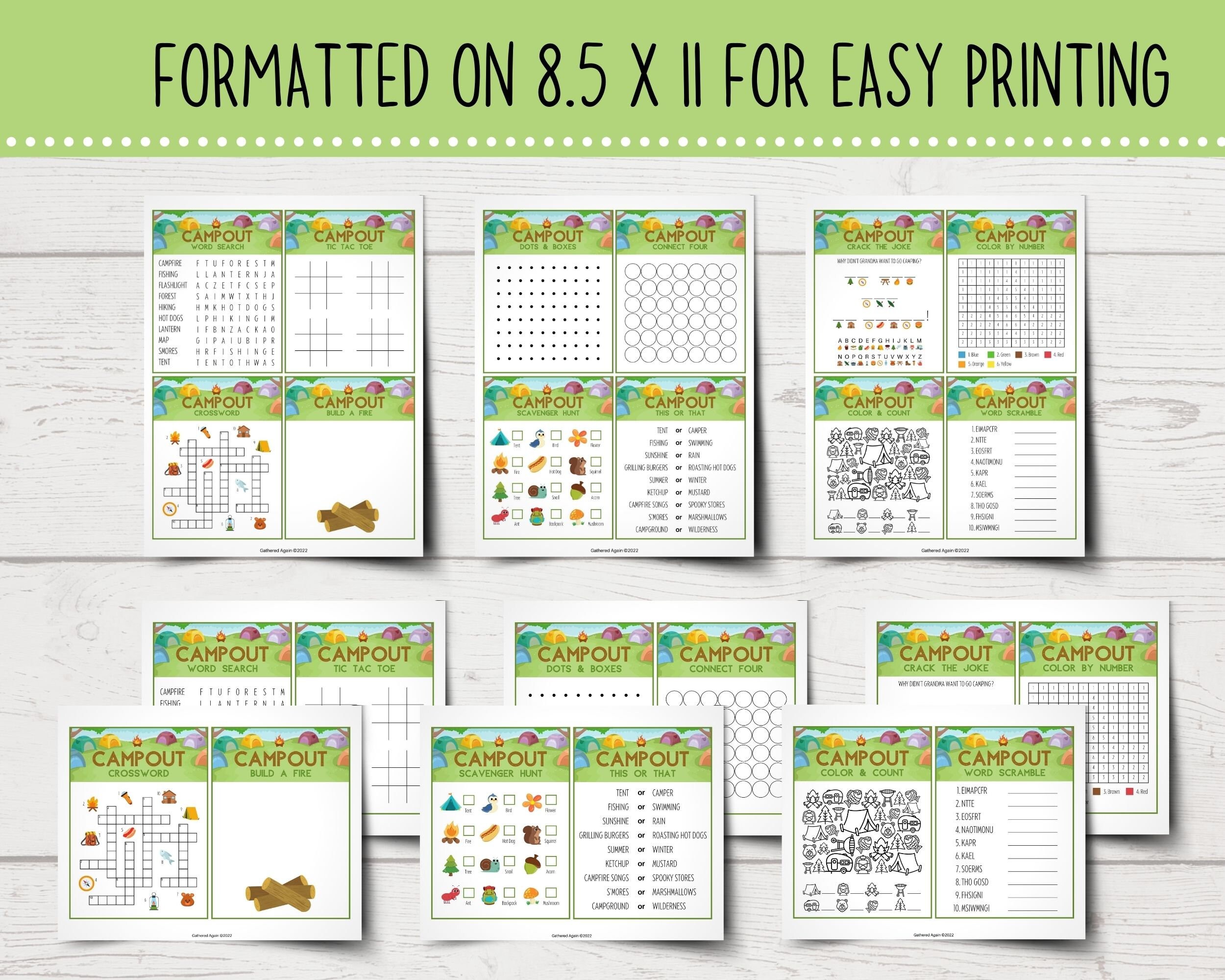Printable Camping Games Bundle Camping Games for Kids Printable Camping ...