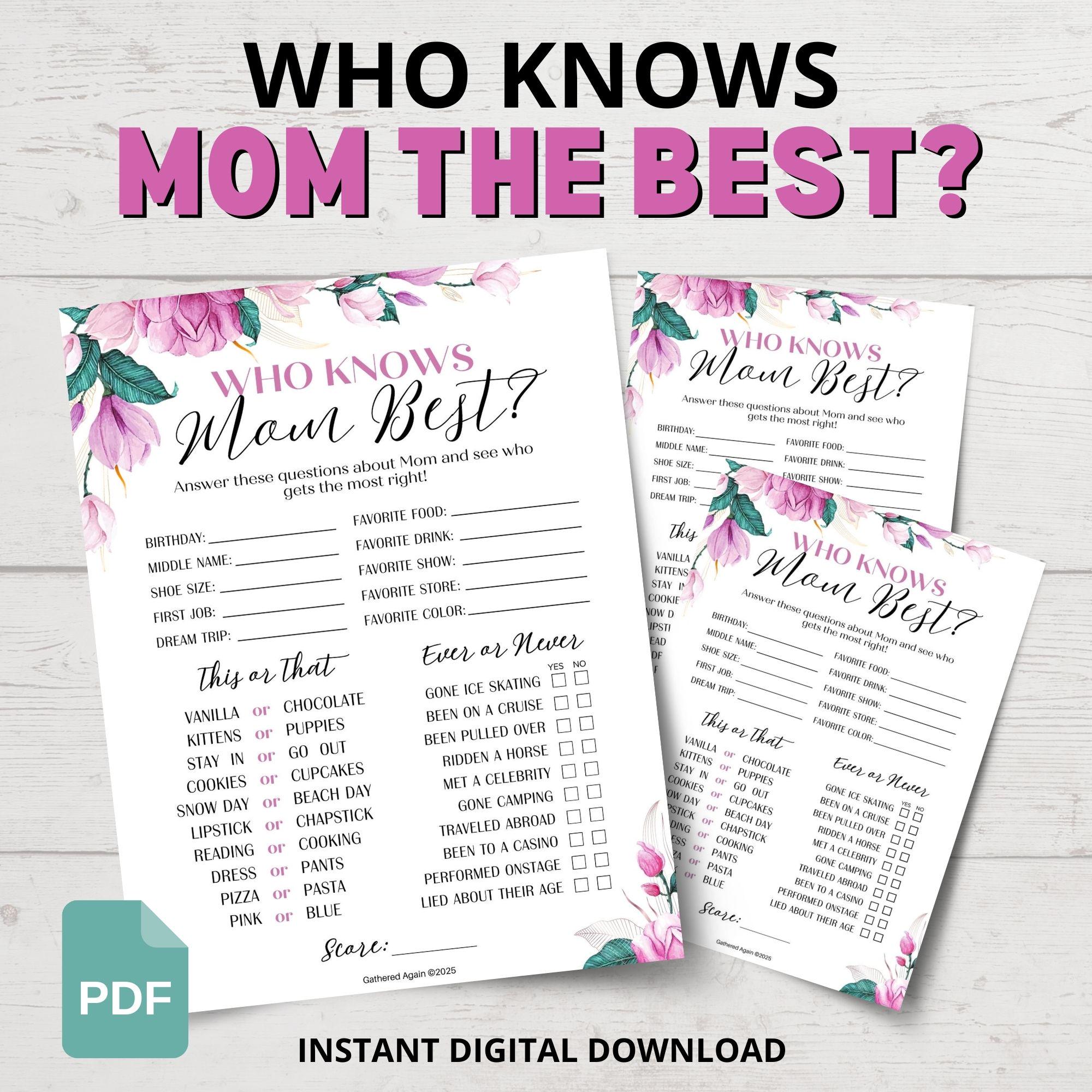 Who Knows Mom Best Game | Mom Birthday Games | Mother's Day Games | Mom ...