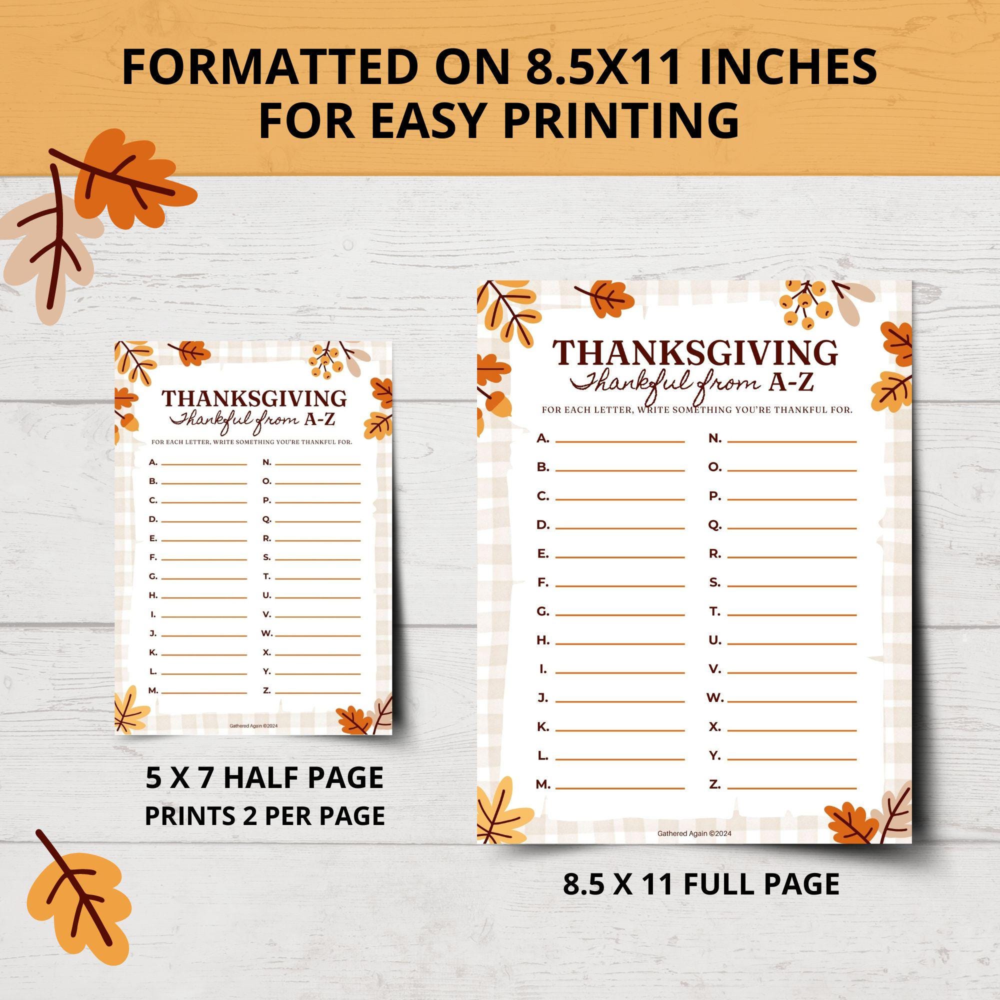 Thankful From A-Z Game | Thanksgiving A to Z Game | Thanksgiving Games ...