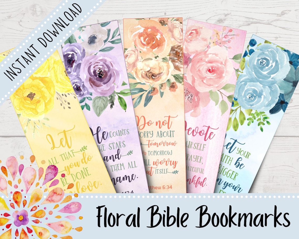 PRINTABLE Floral Bible Verses Bookmarks Watercolor Art Scripture ...