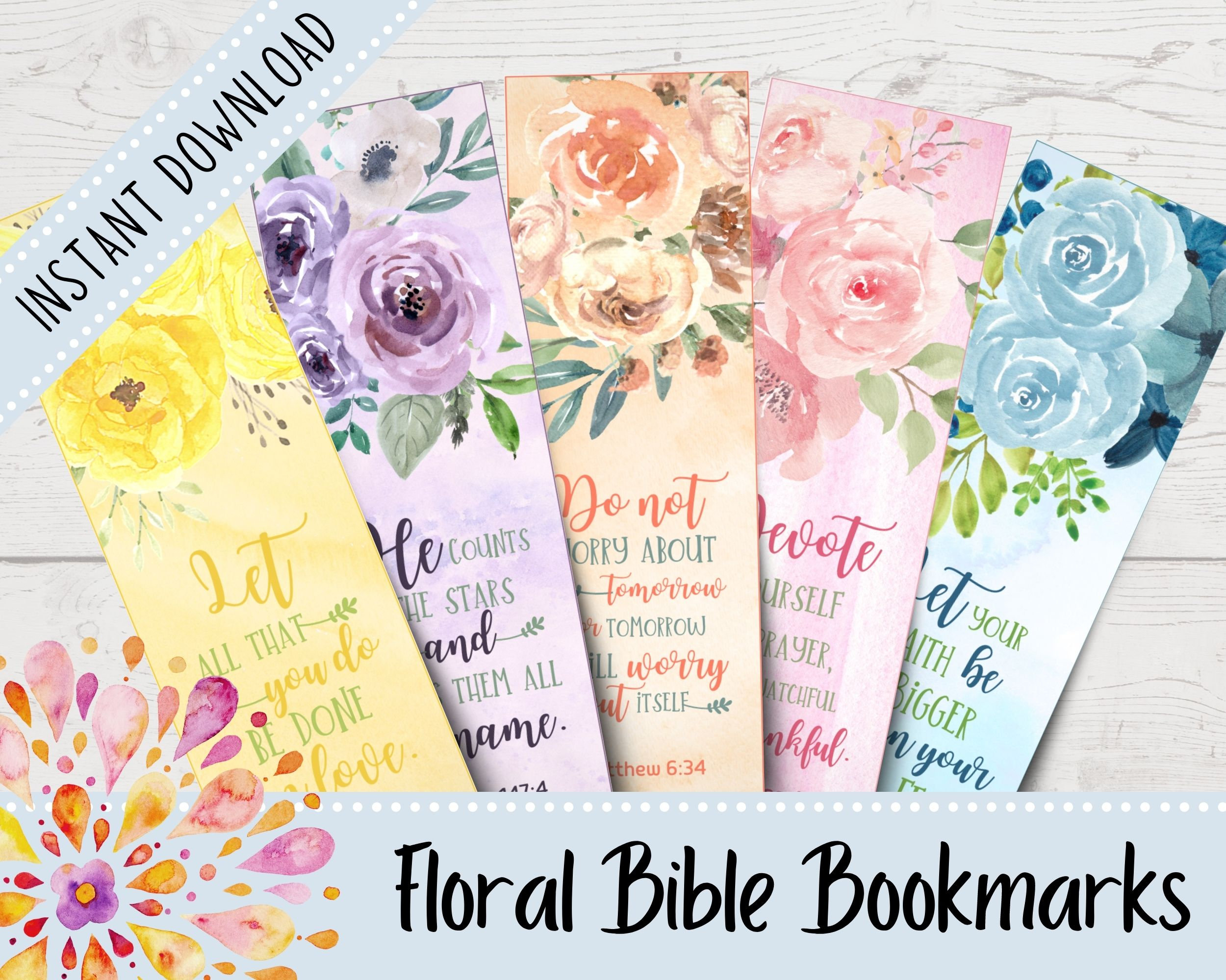 PRINTABLE Floral Bible Verses Bookmarks Watercolor Art Scripture ...
