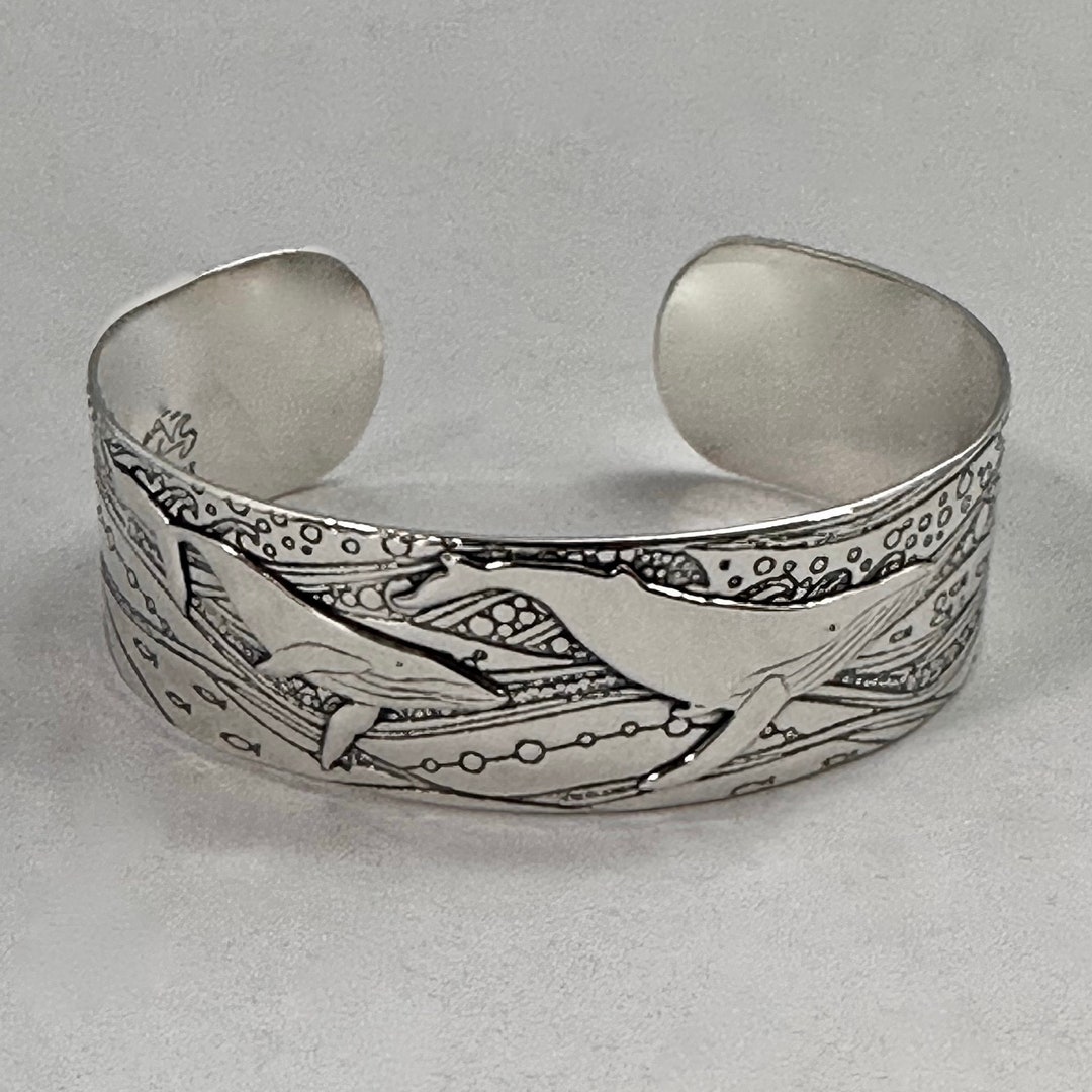 Humpback Whales Cuff Bracelet, Solid Sterling Silver, Original Handmade ...