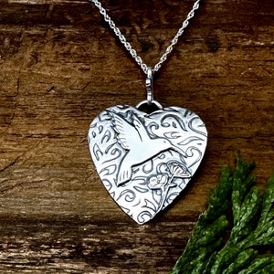 Hummingbird Necklace, Sterling Silver Heart Pendant, Unique Handmade ...