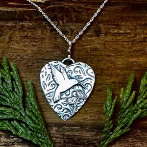 Hummingbird Necklace, Sterling Silver Heart Pendant, Unique Handmade ...