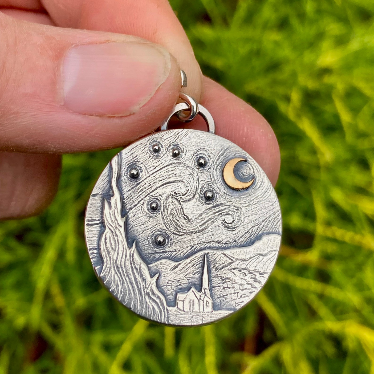 Starry Night Sterling Silver Pendant Necklace With 14k Gold | Etsy