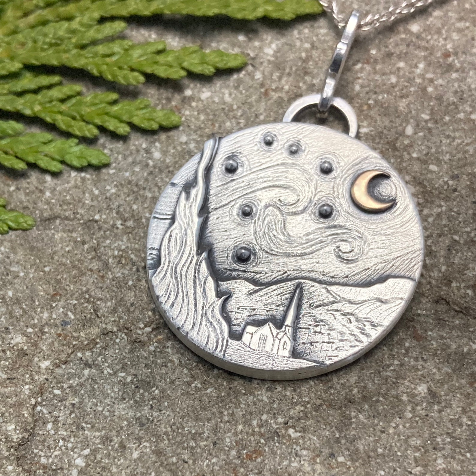 Starry Night Sterling Silver Pendant Necklace With 14k Gold | Etsy