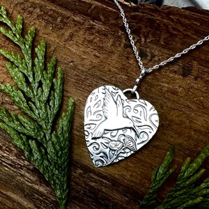 Hummingbird Necklace, Sterling Silver Heart Pendant, Unique Handmade ...